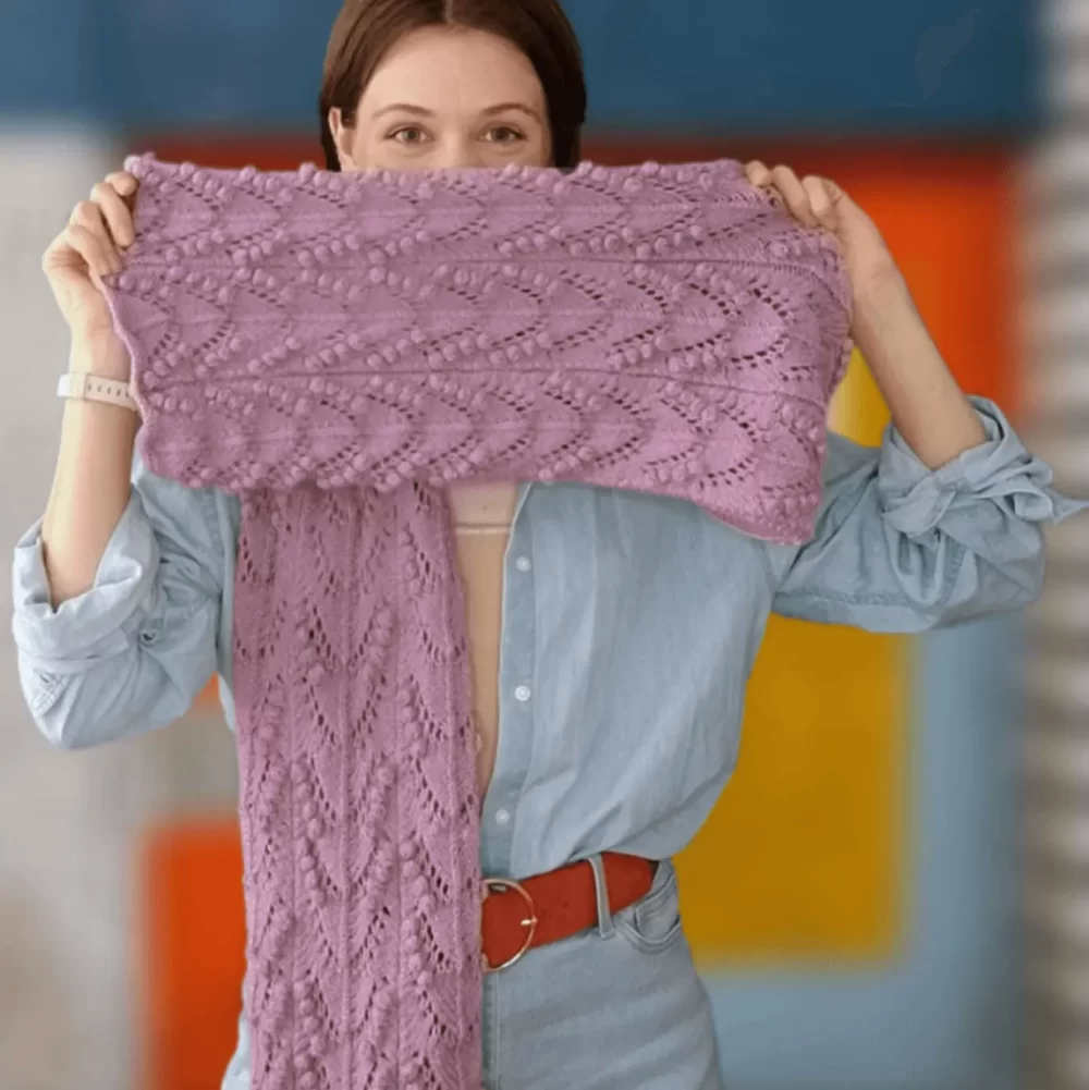 Bobbles & Lace Scarf - FREE knitting pattern by KnitQ